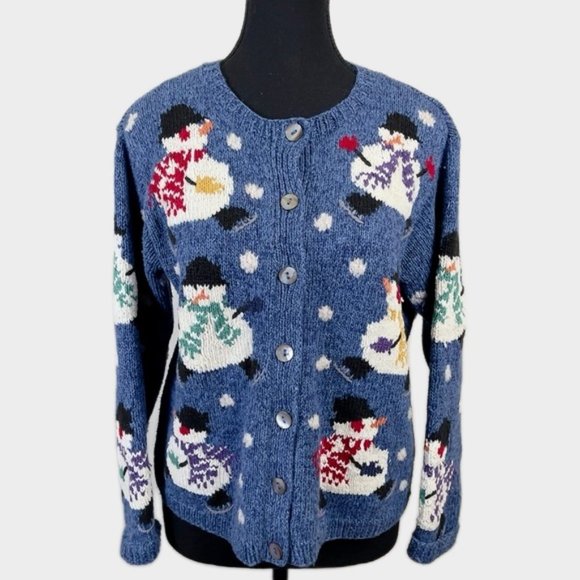 Talbots | Sweaters | Talbots Vintage Blue Hand Knit Button Snow Man ...